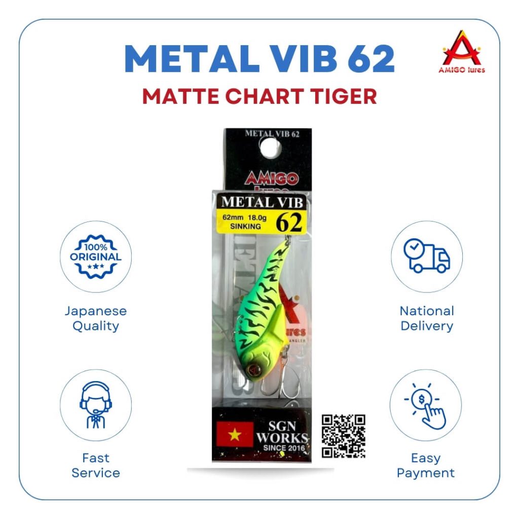 Mồi cá sắt câu Lure METAL VIB 62 MATTE CHART TIGER